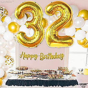 Giant, Gold 32 Balloon Numbers - 40 Inch | Cheers to 32 Birthday Decorations for Women | Gold Number 32 Balloons, 32 Birthday Decorations for Men | Metallic Gold 32 Number Balloons, Birthday Party Men
