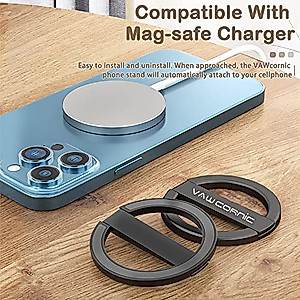 VAWcornic Phone Ring Holder for MagSafe, Metal Magnetic Phone Stand Phone Grip for iPhone, Samsung,Huawei,Tablet, Removable Ring Grip Compatible for Magsafe Case (Black - Include 4 Sticky Buckle)