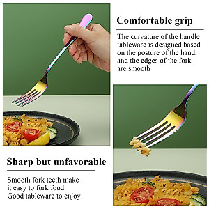 Evanda Rainbow Dinner Fork 12 Pieces, Rainbow Titanium Plating Stainless Steel 8.07inch Forks, Cake Forks, Table Forks,Dessert Forks, Easy To Clean, Dishwasher Safe