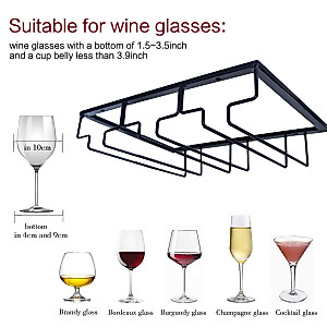 Wine Glass Rack - 3 Rows Under Cabinet Stemware Wine Glass Holder Glasses Storage Hanger Metal Organizer for Bar,Kitchen,Black (1 Pack)