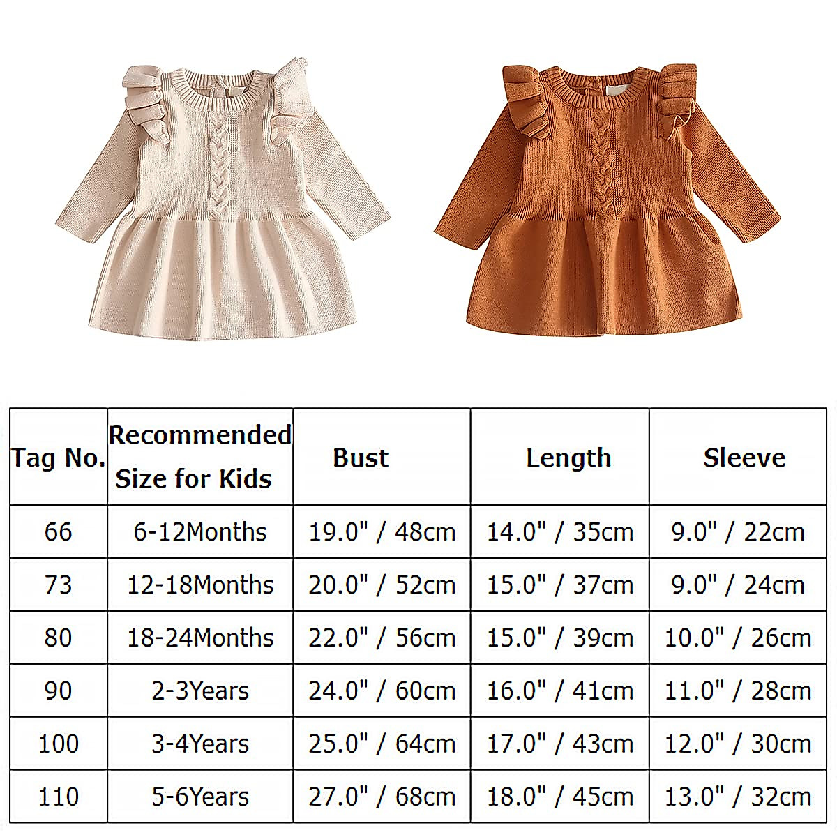 Toddler Baby Girl Knit Sweater Dress Cute Kids Solid Ruffle Long Sleeve Dresses Top Fall Winter Warm Outfits Clothes Apricot Ruffle 2-3 Years