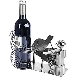 BRUBAKER Wine Bottle Holder 'Piano' - Table Top Metal Sculpture - with Greeting Card