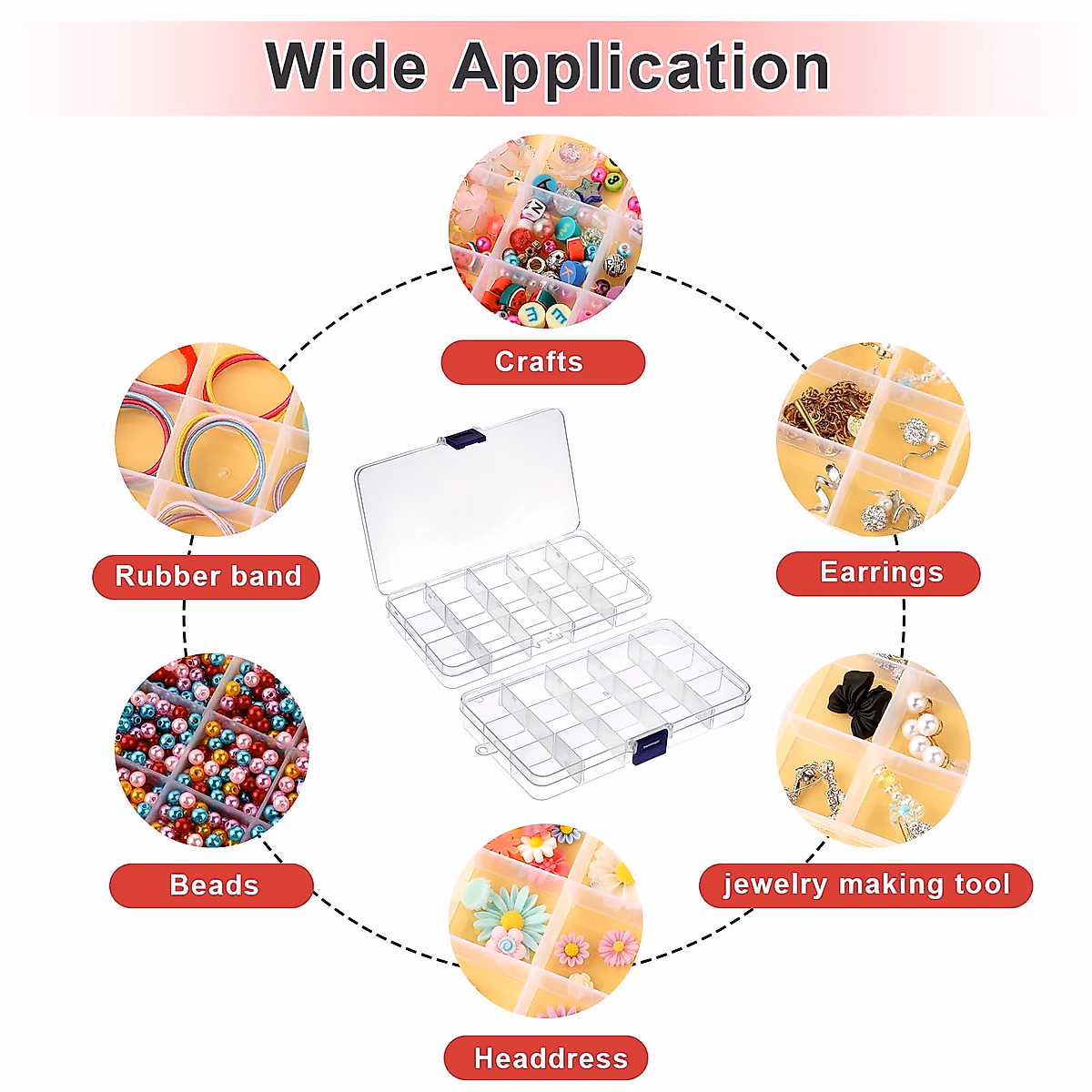 Thinp 2 Pack 15 Grids Bead Organizers and Storage Bead Containers Bead Organizer Box Plastic Jewelry Organizer Box Clear Organizer Box with Removable Dividers for Beads Earring Crafts
