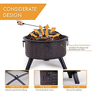 Fire Pit, Portable Firepits for Outside Patio, Outdoor Wood Burning Fire Pits 26" Small Round Steel Fireplace Clearance for Backyard Garden Bonfire Camping…