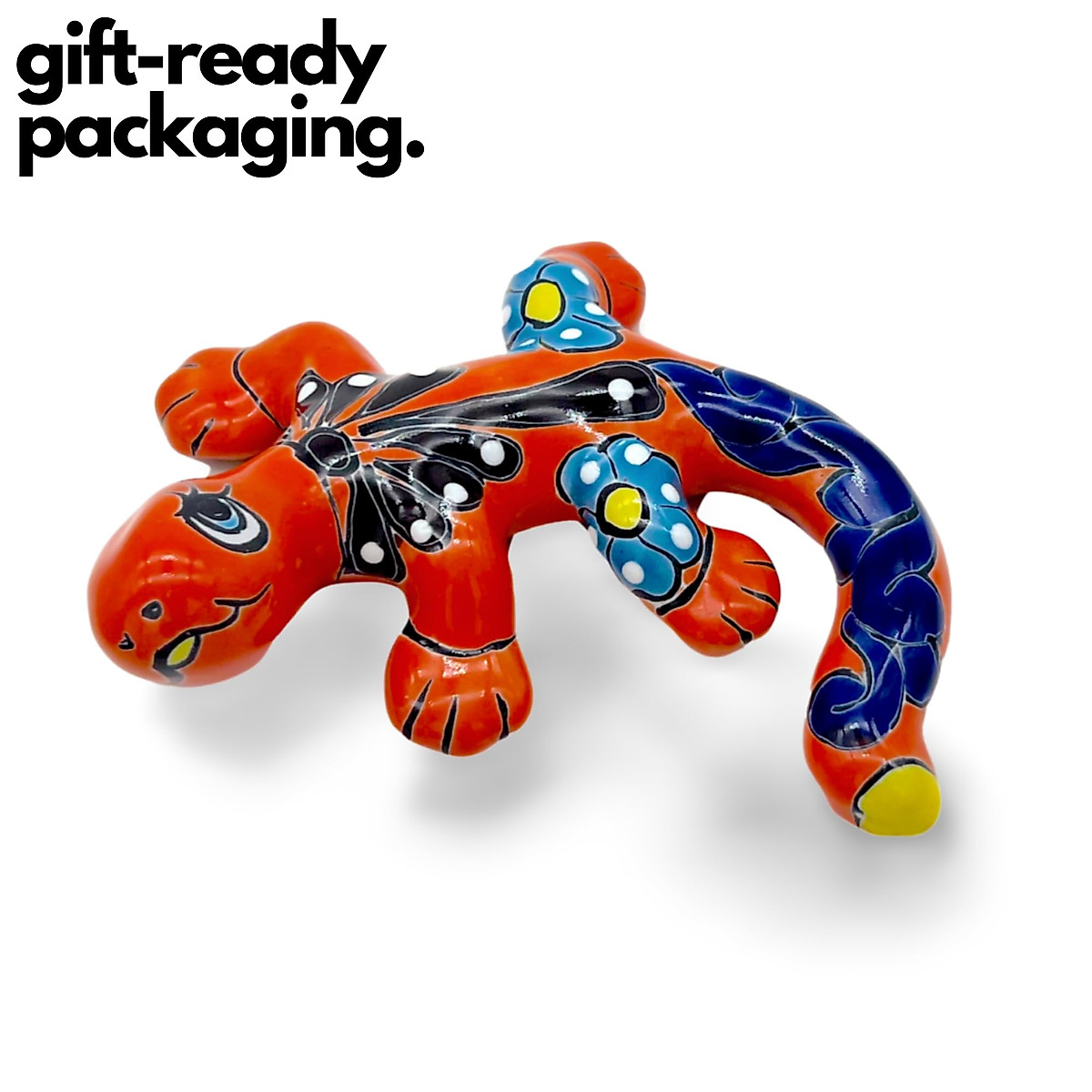 Colorful Ceramic Lizard - Talavera Pottery Mexican Garden Home Decor Creatures Salamander Dragonfly Animals Reptiles Hand-Painted Gecko Wall Art - Made in Mexico - Lagartija