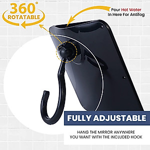 MIRRORVANA Dual Anti Fog Shower Mirror for Shaving with Hook for Hanging and Fogless Shatterproof Surface - Fill Back Chamber/Reservoir with Hot Water for Fog Free Shave (8" x 7", Black)