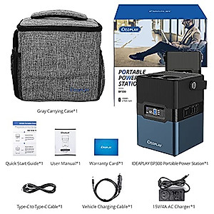 IDEAPLAY Portable Power Station BP300, 250Wh Battery Pack Solar Generator with 110V/300W Pure Sine Wave AC Output, Portable Generator with 2 AC outlets,PD 60W USB-C, LED Light for Outdoors, Camping, RV