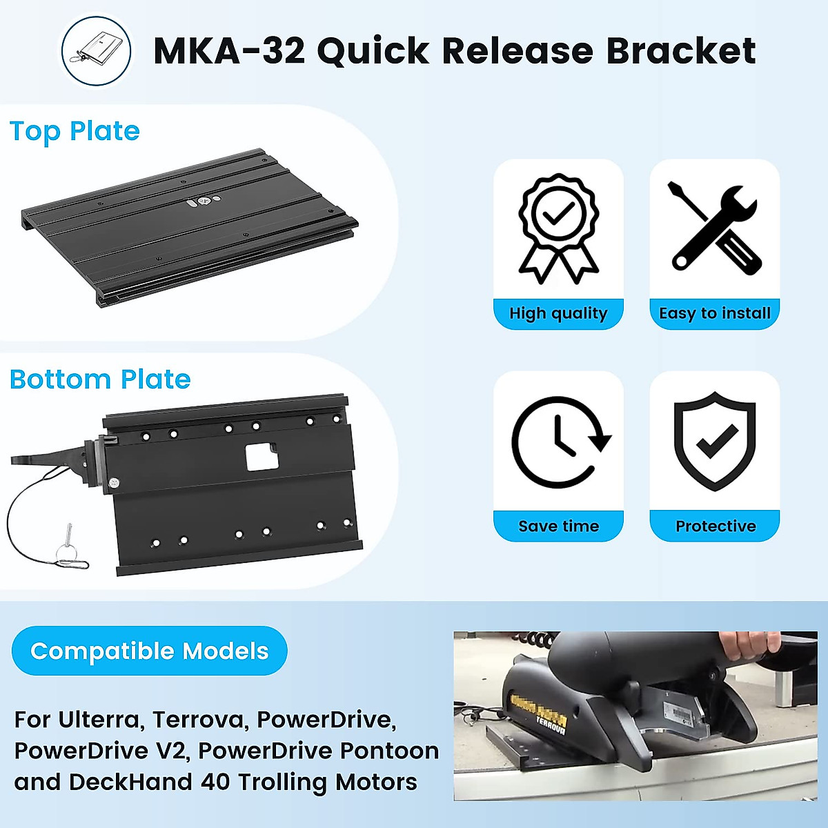 1854060 MKA-32 Quick Release Bracket with Cover Fit for Ulterra Terrova PowerDrive Trolling Motor