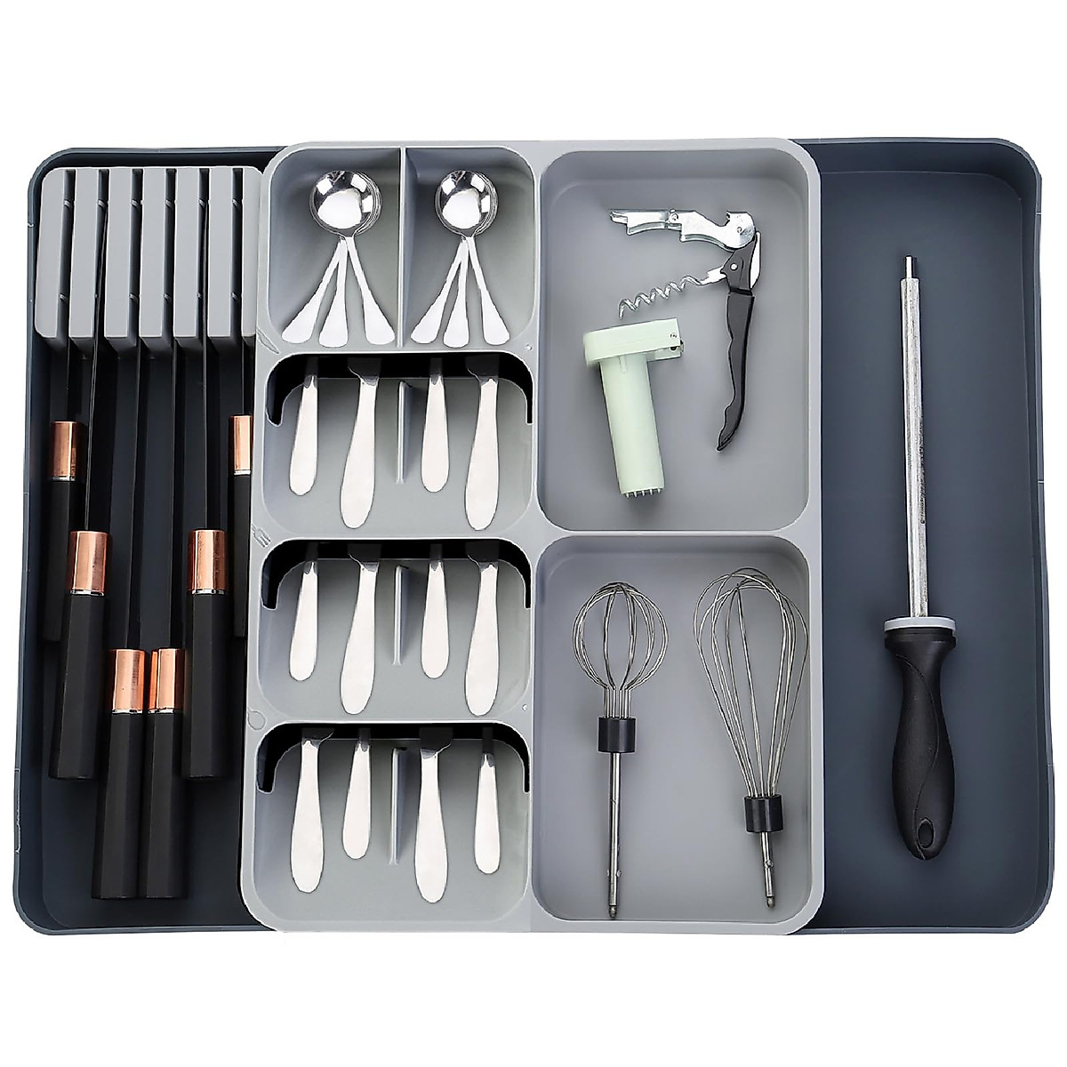 SEVEN LUCKY LIGHT Silverware Organizer Expandable Cutlery Drawer Organizer Food Grade PP5 Utensil Drawer Organizer BPA Free