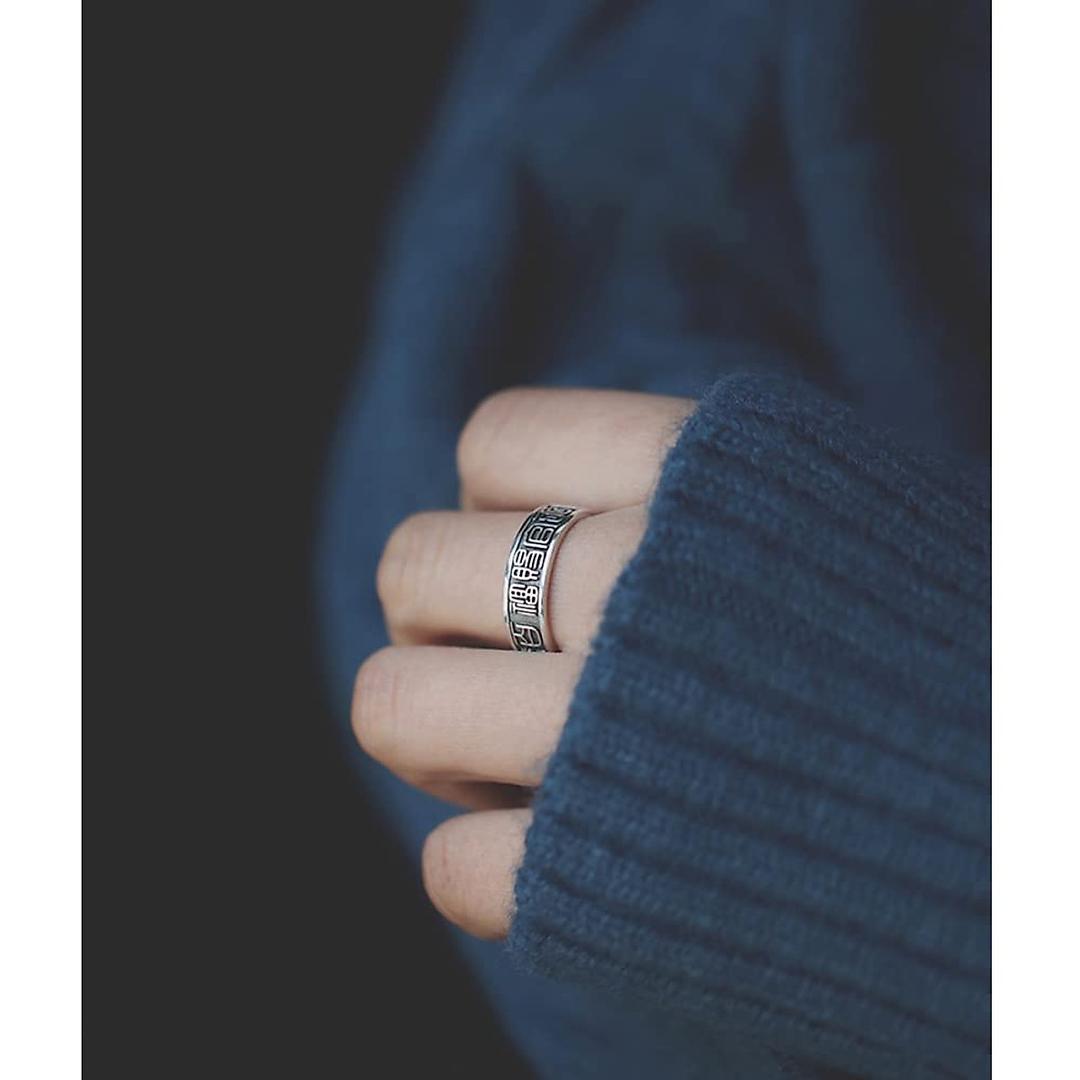 Cdeny Heaven Official's Blessing : Adjustable Open Rings Tian Guan Ci Fu Silver Plated Ring For Men Women Pendant