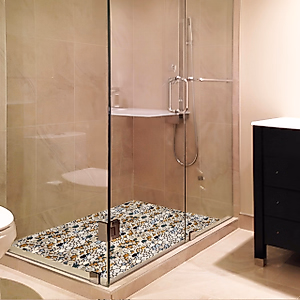 Primoon Pebble Stone Mosaic Tiles 5 Sheets, Beige Tan Brown Ceramic Mosaic Sheets Mesh Mounted 12x12, Glazed Porcelain Tile for Shower Floor Kitchen Bathroom Accent Wall Backsplash 【5 Sheets】