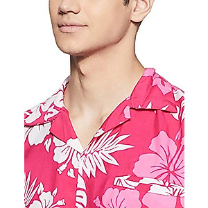 Stylore Hawaiian Shirt for Men Aloha Shadow Hibiscus Pink White Small