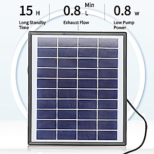 Solar Air Pump, 10V 6W Solar Oxygen Air Fountain Pump with Air Hoses and Bubble Stones, 180° Adjustable Panel, Noiseless Solar Powered Oxygenator Aerator for Fish Tank Pond Aquarium