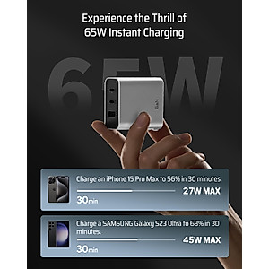 CUKTECH 65W USB C Charger, GaN III Fast Charger, PPS 3-Port Fast Compact Foldable for MacBook Pro/Air, Tablet, Galaxy S24, Dell XPS 13, Note 20/10+, iPhone 15/Pro, Switch, Steam Deck, Pixel and More