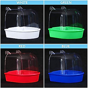 POPETPOP Bird Bath Hanging Parrot Bath Covered - Birdcage Outside Bathing Tub for Small Brids Budgerigar Canary Parrots - Bird Cage Accessories (Random Color)