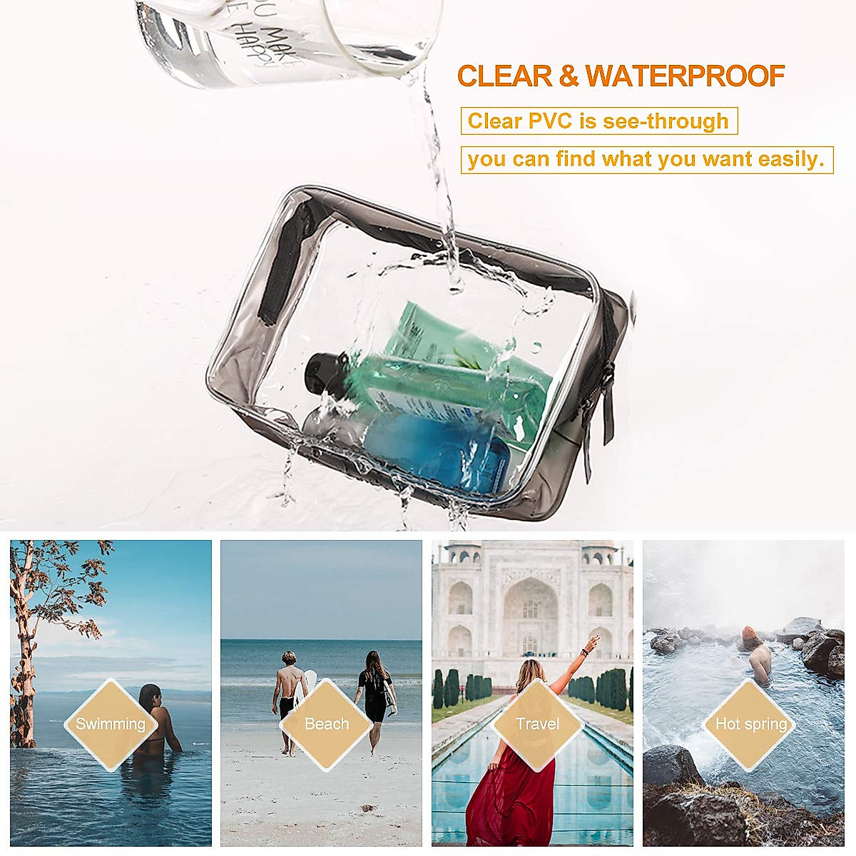 Clear Black Makeup Bags, 4pcs Cosmetic Makeup Bags Set TSA Approved Transparent Travel Toiletry Bag Waterproof Leakproof Carry On Airport Airline Cosmetic Organizer Pouch with Zipper for Women Men