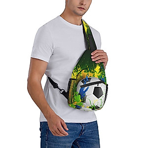 Soccer With Brazil Colors Chest Bags Crossbody Sling Bag Travel Hiking Backpack Casual Shoulder Daypack For Soccer Fans Women Men