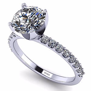 Sterling Silver 8.0mm (2ct) Round Cut Zirconia Solitaire Engagement Ring-Platinum Plated-Size 5.5