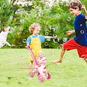 Pink Bubble Machine Blower Maker Lawn Mower Walking Toy Christmas Basket Stuffers Outdoor Summer Girls Kids Toddler 1st Birthday Best Gift for 1 2 3 Year Old Unique Cute Valentines Day Unicorn Gifts