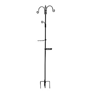 Ashman Deluxe Bird Feeding Station (1 Pack) Bird Feeders for Outside - Multi Feeder Pole Stand Kit with 4 Hangers, Bird Bath and 3 Prong Base for Attracting Wild Birds - 22 Inch Wide x 92 Inch Tall.