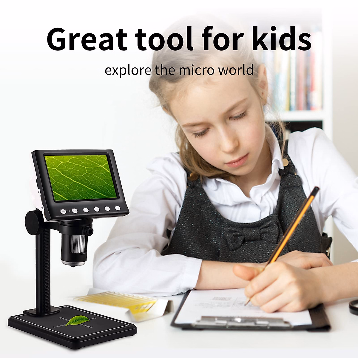 XClifes 4.3'' Digital USB Microscope, 1080p HD Microscope, 1000X Camera Sensor, Wired Remote Control, 8 LED Light, Adult Electronic Microscope, Compatible with Windows/Mac OS