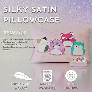 Squishmallows Bedding Silky Satin Standard Beauty Pillowcase Cover 20x30 for Hair and Skin, by Franco