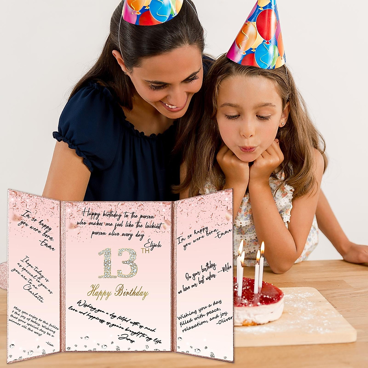 Crenics Rose Gold 13th Birthday Decorations, Creative 13th Birthday Guest Book Alternative, Large 13th Birthday Signature Book 12" x 18", Great 13 Years Old Birthday Gifts for Girls