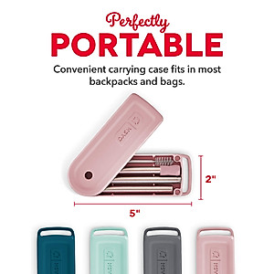 DASH Super Straw - Stainless Steel Magnetic Reusable Straw with Carrying Case and Cleaning Brush Included, 2-Pack - Grey/Rose, 9.5 Inches (DMSS002)