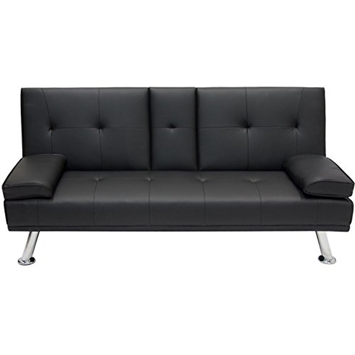 Entertainment Convertible Futon Sofa Bed with Cup Holder Couch Recliner Lounger Sleeper Home Living Room Bedroom Apartment Studio Modern Space Saving Furniture Décor Multifunctional Versatile