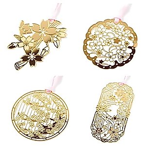 4pcs Metal Hollow Bookmark Cherry Bookmarks Set for Women Girls Flower Book Mark Birthday Christmas Gifts for Book Lovers Writers Readers