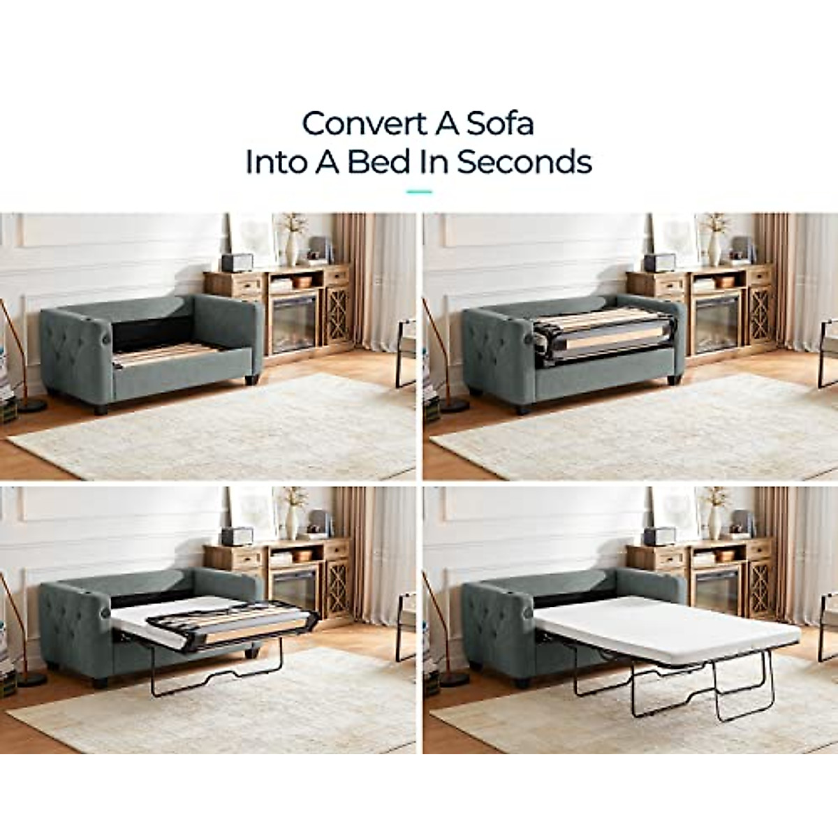 LINSY HOME Pull Out Sofa Bed, 2-in-1 Convertible Sleeper Couch with Memory Foam Mattress, Two Seat Loveseat Sleeper Sofa Bed for Living Room, Dark Grey, Full Size