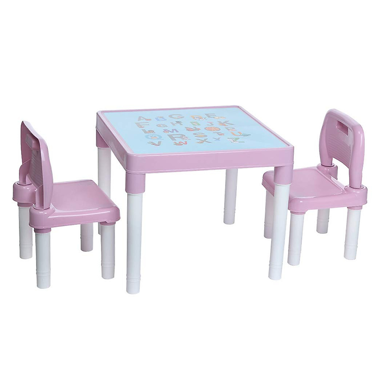 Toxz Plastic Kids Table and 2 Chairs Set,for Boys0 or Girls Toddler,with English Alphabet Table,Curved Table Corner,Safety Environmentally Friendly Material(Ship from US!)