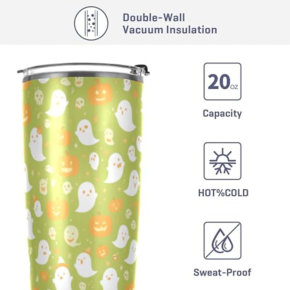 Amooorous Cute Unique Pumpkin Lamp Unique Orange Green Stainless Steel straw, vacuum insulated water bottle with Straw Lid travel mug spill proof for travel 20oz coffee tumbler botellas