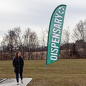 Vispronet Dispensary Feather Flag – 2.6ft x 11.2ft Swooper Flag – Knitted Polyester Material – Advertising Sign – Dispensary Supplies for Businesses – Printed in the USA – Flag Only