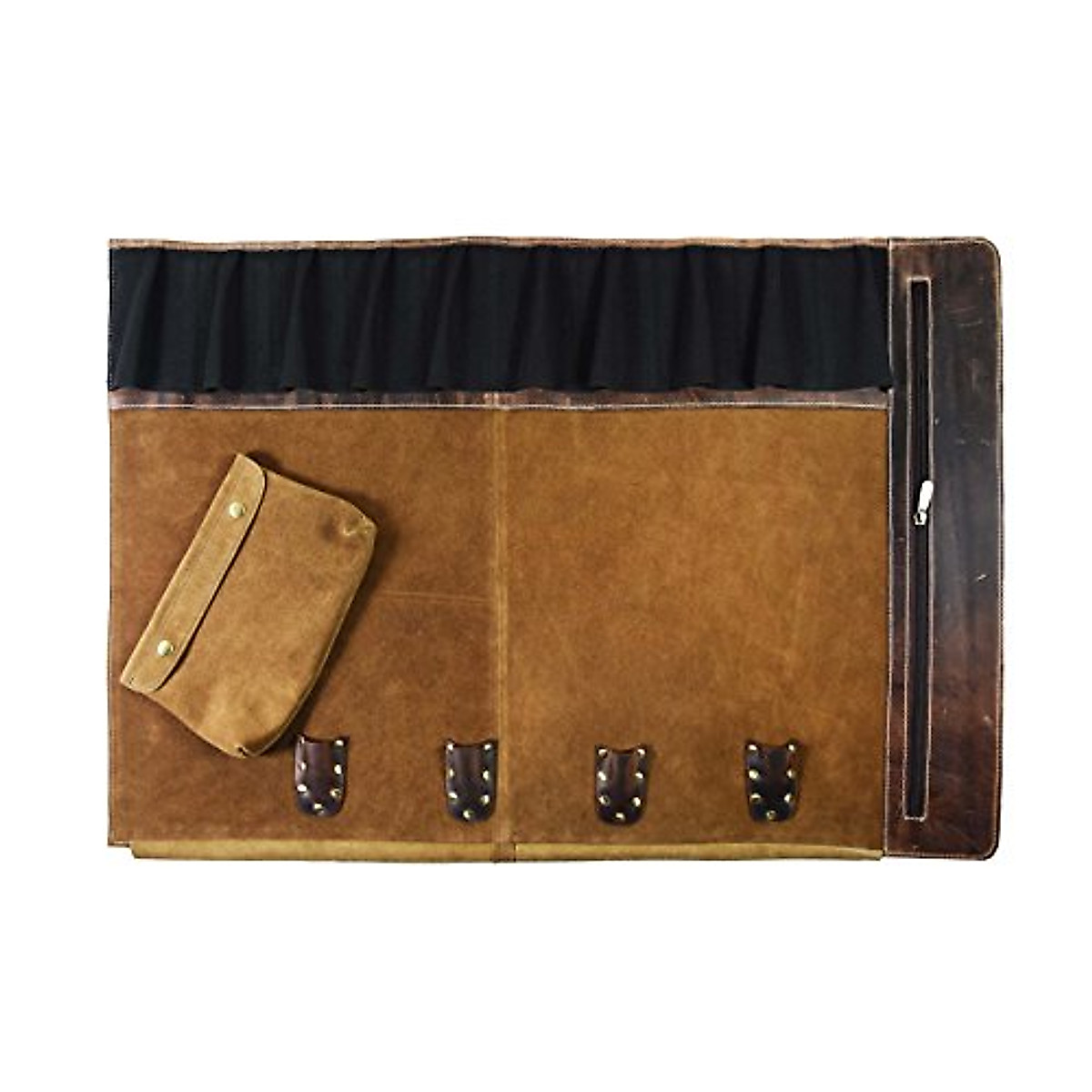 Leather Knife Roll Storage Bag, Elastic and Expandable 10 Pockets, Adjustable/Detachable Shoulder Strap, Travel-Friendly Chef Knife Case (Dark Brown, Leather)