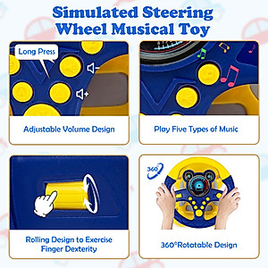 KalaDuck Toddler Steering Wheel Toy, Baby Simulated Car Driving Musical Toys with Multiple Sounds, Learning Rotatable Car Toys for Preschool Kids Boys and Girls Ages 3+