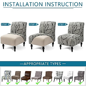 Liykimt Armless Accent Slipper Chair Cover Slipcover,Slipper Chair Without Arms Fabric Stretch Spandex Removable for Armless Chair Furniture Protector Covers for Living Dining Room(1,Gray/Black)