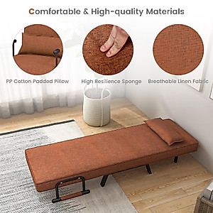 POWERSTONE Convertible Sleeper Chair Bed, 4 in 1 Living Room Reading Chair with Pillow, Arm and Adjustable 5 Position Backrest Single Sofa Bed, Coffee