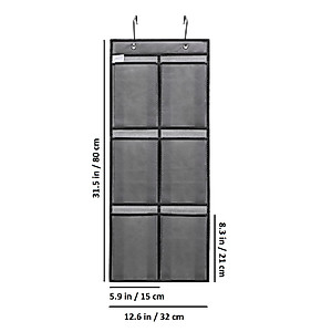 ANIZER Over The Narrow Door Shoe Organizer Hanging 6 Large Fabric Pockets Back Door Shoe Holder for Closet with 2 Hooks (GREY)