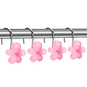 SIMPLE CLEVER HOMES 365 Cute Flower Shower Curtain Hooks, Glow in The Dark, Pretty Floral Themed Elegant Bathroom Decor, Pink