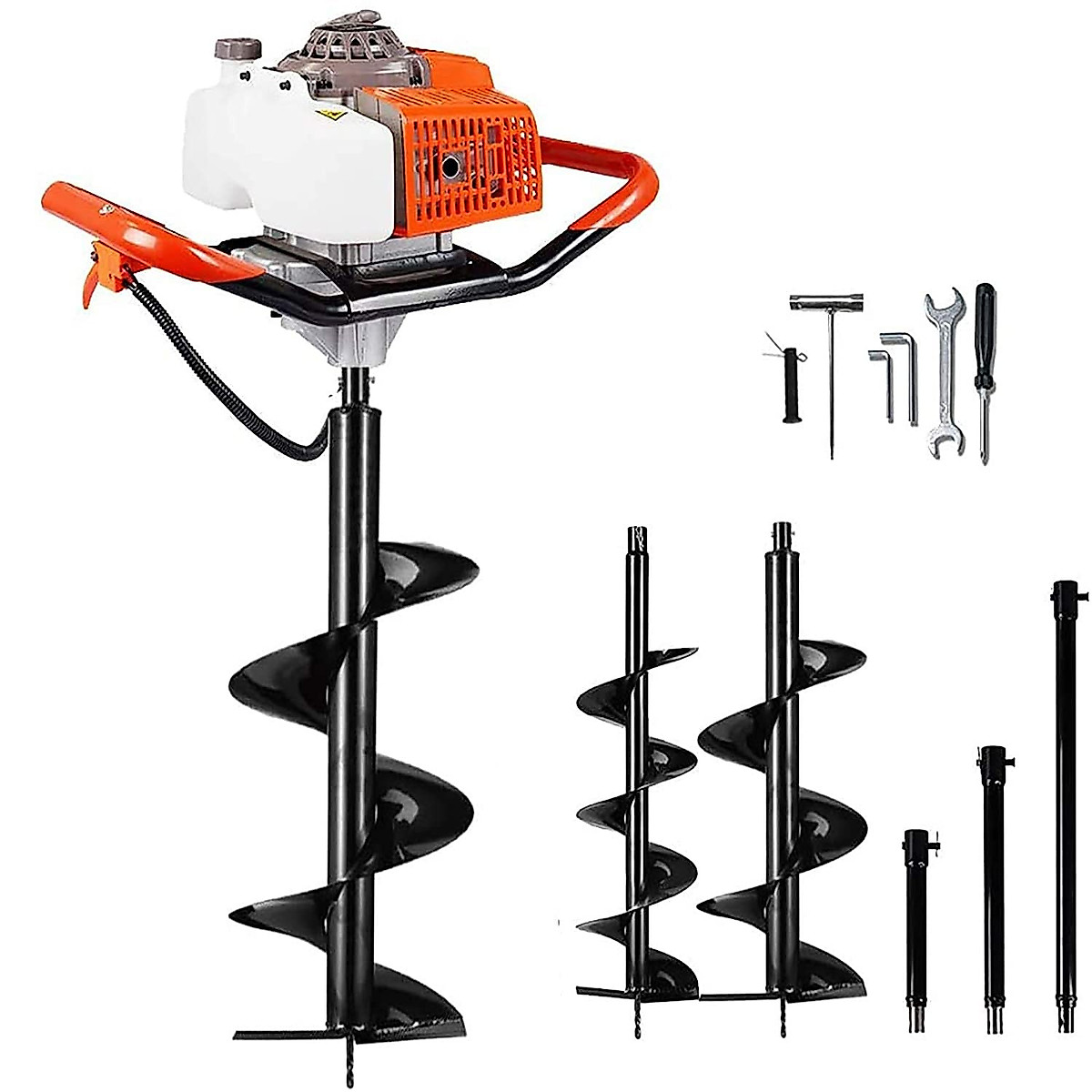 DC House 63CC 3.4HP 2 Stroke Gas Powered Auger Post Hole Digger with 2 Earth Auger Drill Bits 6" & 10" + 3 Extension Rods for Farm Garden Digging/Drilling/Planting (Subcontract delivery)