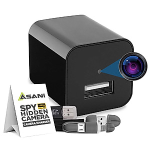 Asani Hidden Spy Camera USB Charger - Home & Office Security Nanny Cam with SD Card Slot, Motion Detection, Full HD Video, Smartphone Connectivity, Ideal for Monitoring Elderly Parents, Pets