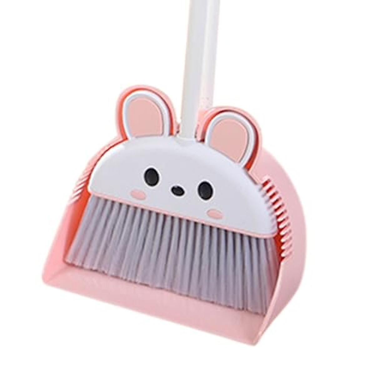 JISADER Broom and Dustpan Set Dense Bristles Built in Broom Comb Sweeping Broom for Home, Pink