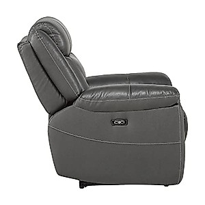 Lexicon Finlay Top Grain Leather Power Double Reclining Sofa, Dark Gray