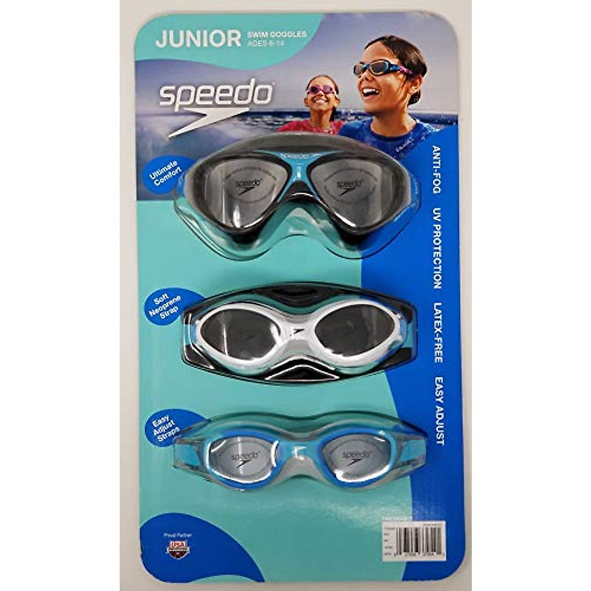 Speedo Junior Swim Goggles 3-Pack, Multi-Color & Shape - Variety Pack