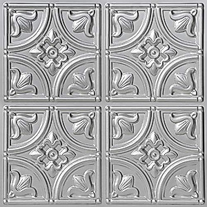 From Plain To Beautiful In Hours 148 Tiny Tulips PVC 2' x 2' Glue-up Ceiling Tile (Covers / 100 sq.ft), Siver, 25 Piece