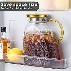 BINCOO Fridge Door Water Pitcher,1.8 Liter/60oz Glass Pitcher, Ice Tea Pitcher For Fridge, Pitcher Beverage Pitcher Drinking Carafe for Homemade Juice Ice Tea Wine Coffee Milk Lemonade