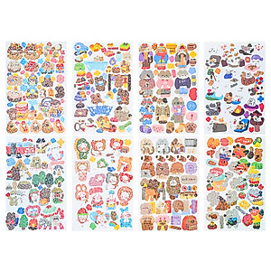 gomtyea Cute Scrapbook Stickers,Kawaii Laser Rabbit Bear Cat Animal Waterproof Bling Photo Decoration Sticker Decal Packs for Phone Case,Laptop,Aesthetic Stickers for Kids,Teens,Adults,8 Sheets