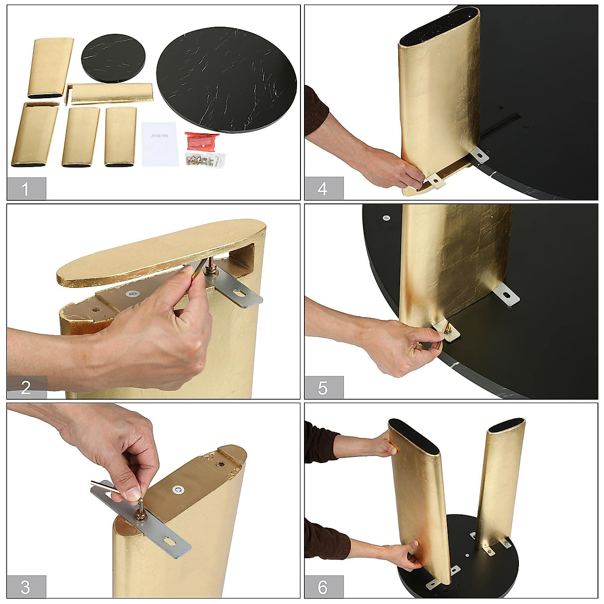 Uolfin Nesting Coffee Table, Marble Veneer Top, and Gold Foil Legs