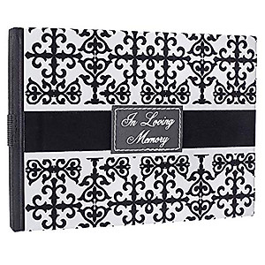 In Loving Memory Guest Book - Black and White Flocked Cover Design - Condolence Book, Funeral Guest Book, Memorial Sign-in Book for Funerals & Memorial Services